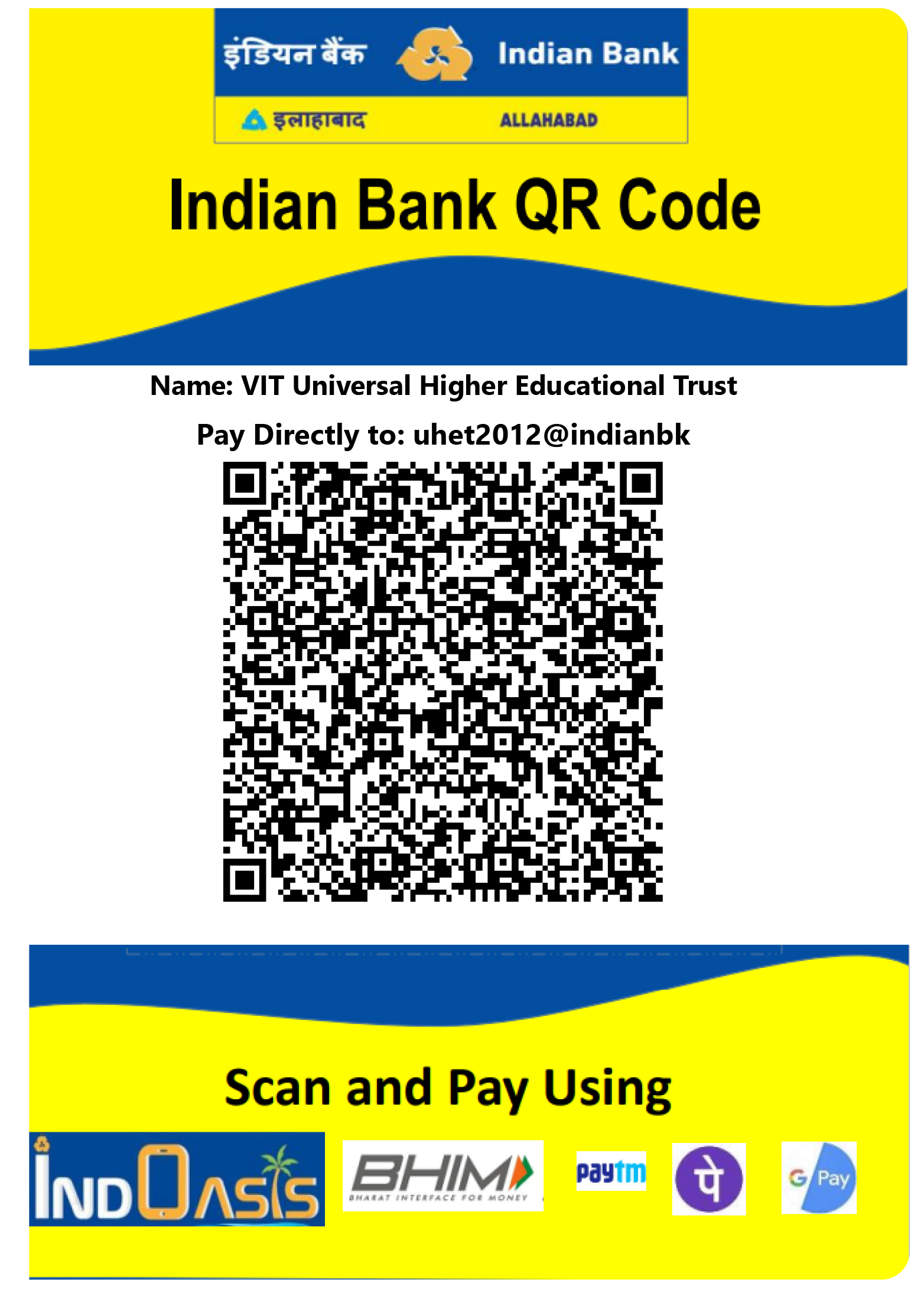 Bank details - Universal Higher Educational Trust
